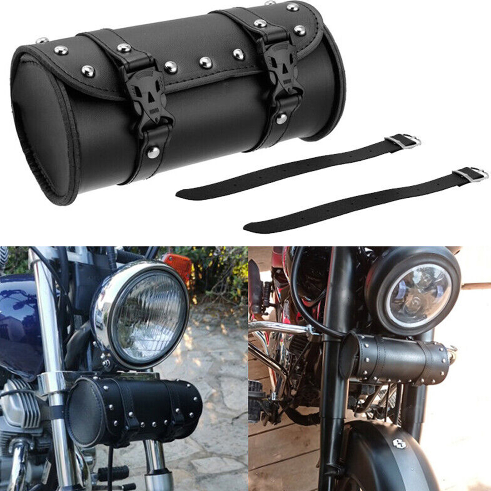 Motorcycle Front Fork Tool Bag Pouch Storage Luggage SaddleBag Leather ...