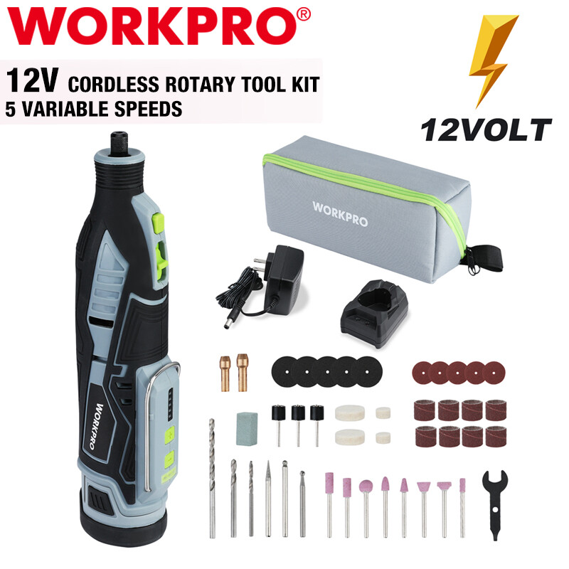 WORKPRO 12V Cordless Rotary Tool Kit 5 Speeds Engraver Sander Polisher ...
