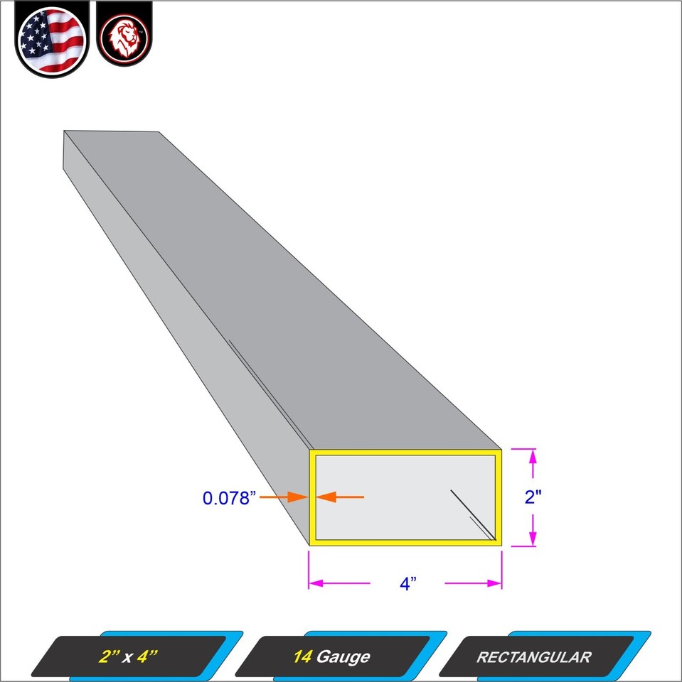 2" x 4" Rectangular Metal Tube - Mild Steel - 14 gauge - ERW - 11" inch ...