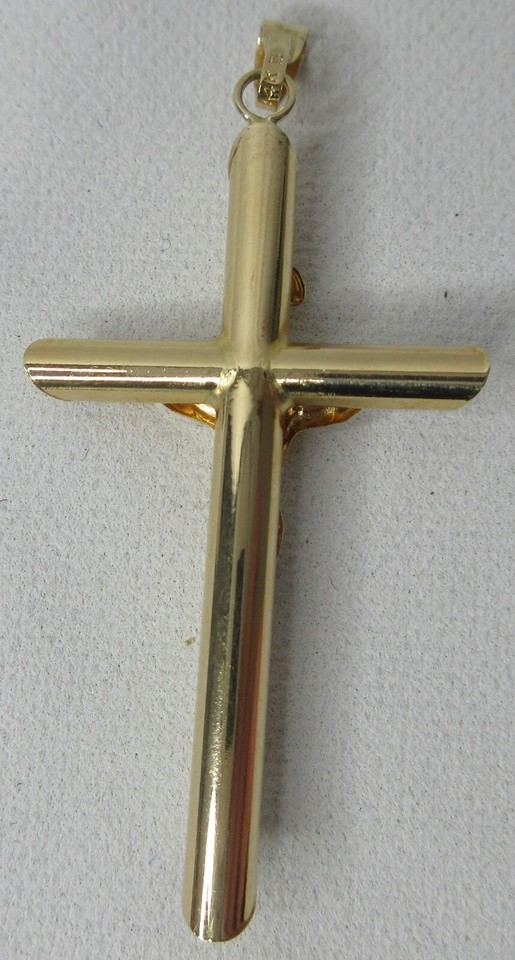 14K Yellow Gold Crucifix Cross INRI 1.75" Pendant Religious Jesus ...