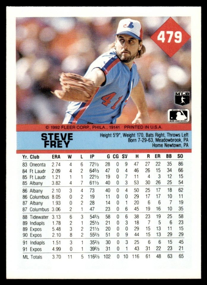 1992 FLEER STEVE FREY #479 MONTREAL EXPOS 865 | eBay