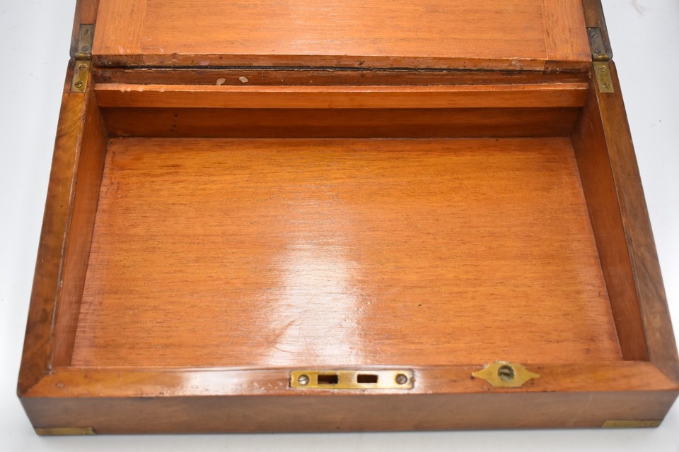 Antique Walnut Brass-Bound Writing Box – Complete with Key & Inkwells ...