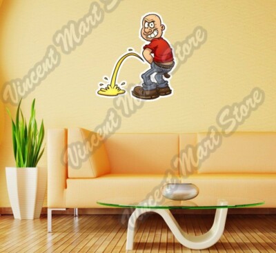 Man Peeing Cartoon Funny Gift Idea Wall Sticker Room Interior Decor 20 ...