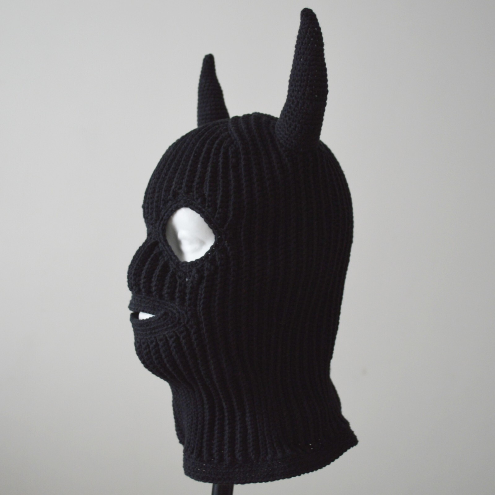 Custom creepy devil horns beanie ski mask 3 holes balaclava Halloween ...