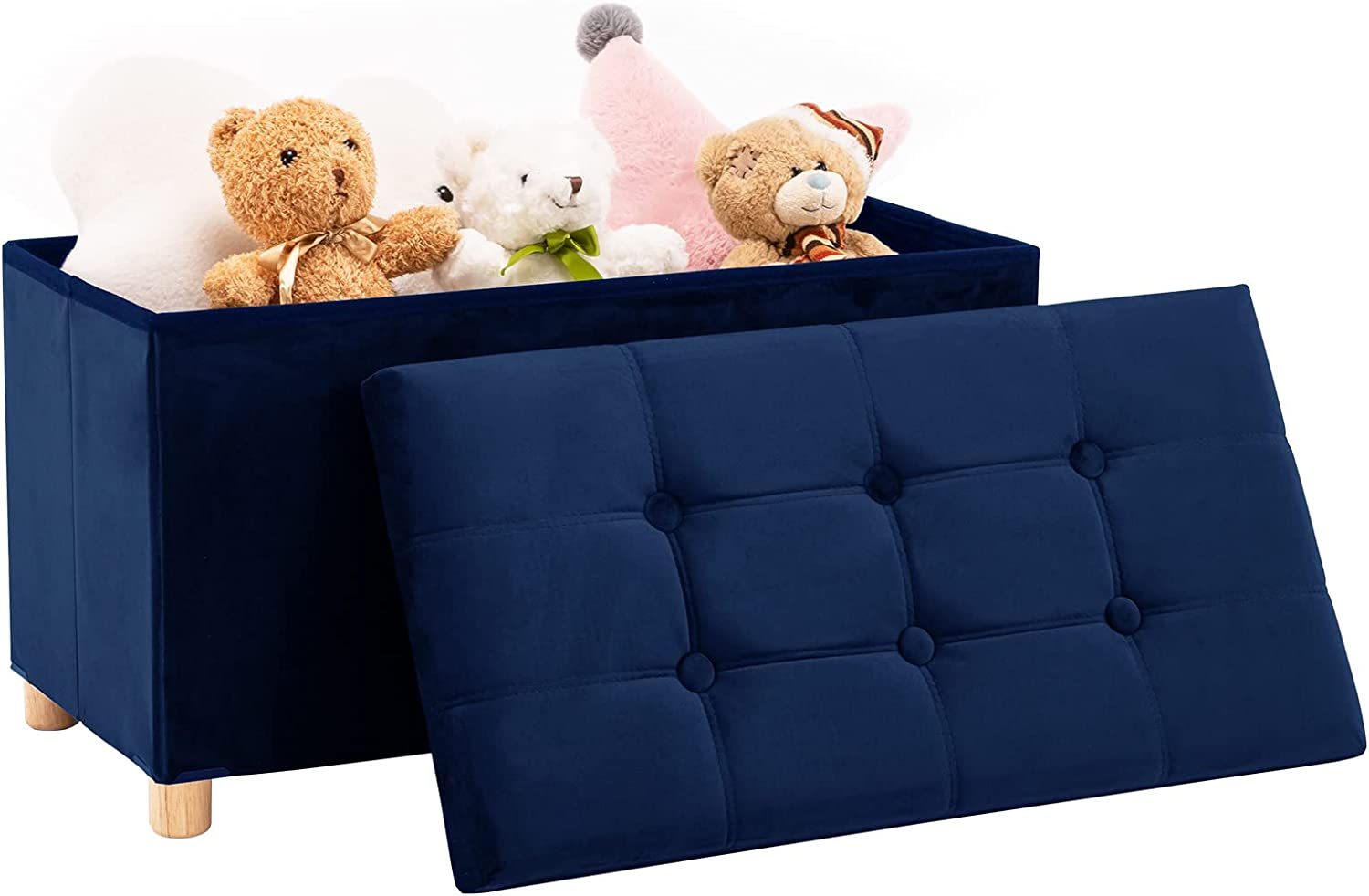 30 Inches Folding Storage Ottoman Bench, Velvet Storage Chest, Footrest ...