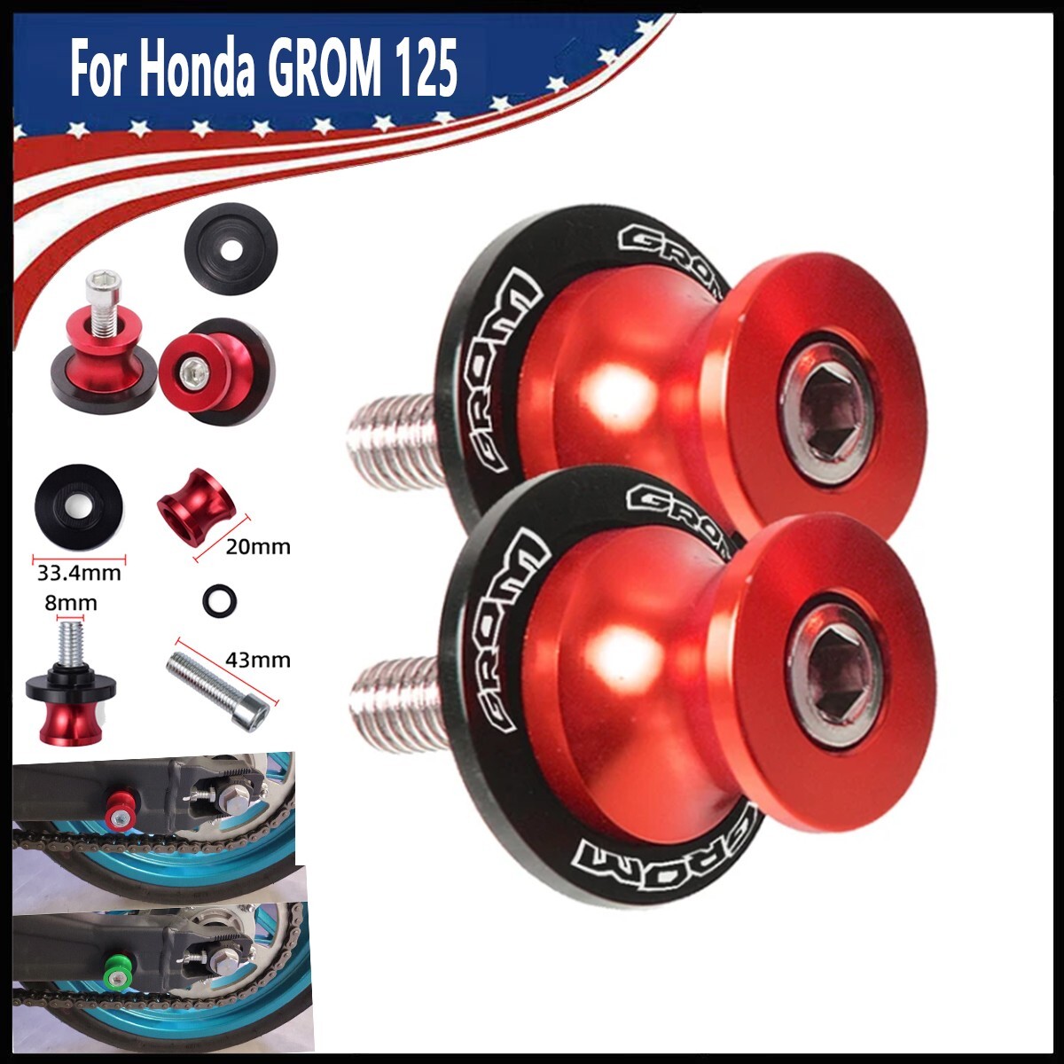 For Honda GROM 125 M8 Accessories Swingarm Spools Slider Stand Screws ...