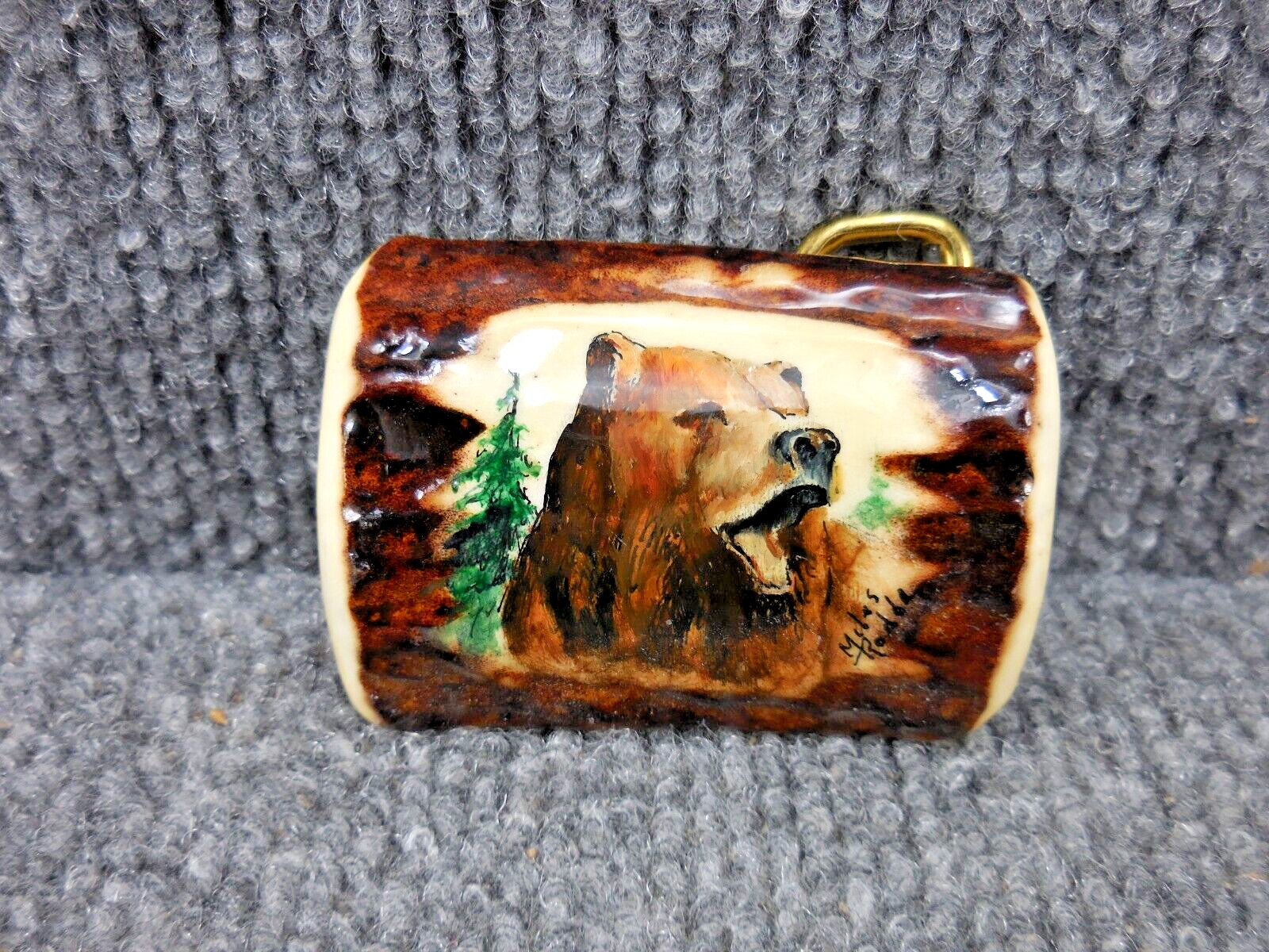 Vintage Miles Rodda Bone Grizzly Bear Belt Buckle - Gem