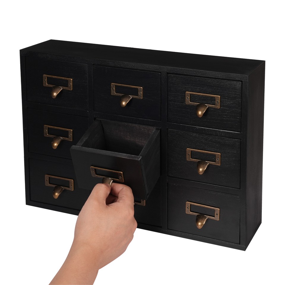 Apothecary Chest Cabinet, Wooden Medicine Drawer Organizer Box With 9 ...