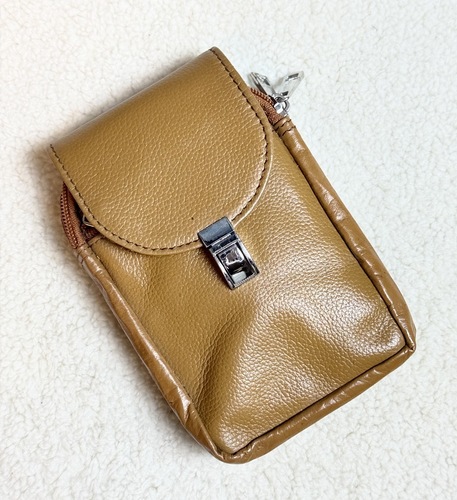 Genuine Leather Belt Pouch Waist Bag Dual Zip Compact Phone Utility ...