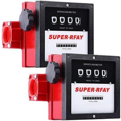 2 Aluminum 1-1/2 " Fuel Flow Meter 4 Digit Counter Diesel Tank Transfer ...