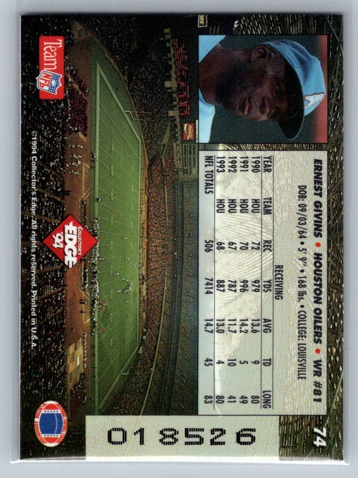 1994 Collector's Edge #74 Ernest Givins 1st Day Gold NR/MT | eBay