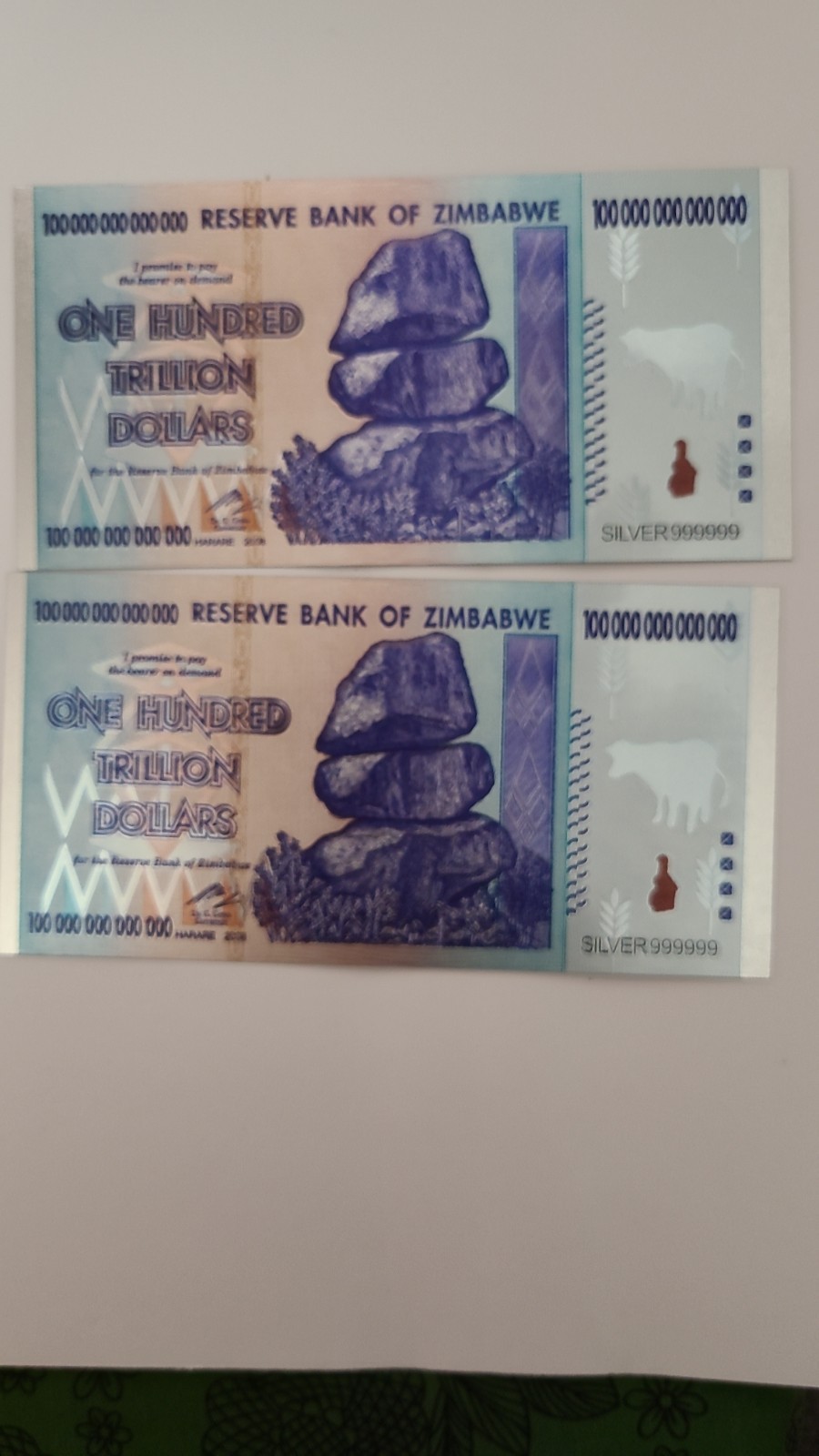Zimbabwe $100 Trillion Dollar Silver Foil Note Banknote Money ...