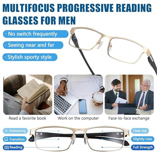 Photochromic Progressive Multifocus Reading Glasses Men Transition Blue ...