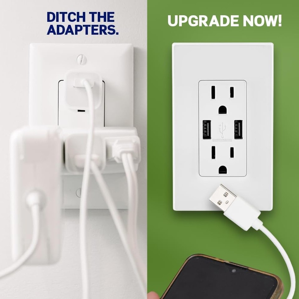 3PK USB Charger Wall Outlet Dual High Speed 3.6A USB Ports Duplex TR ...