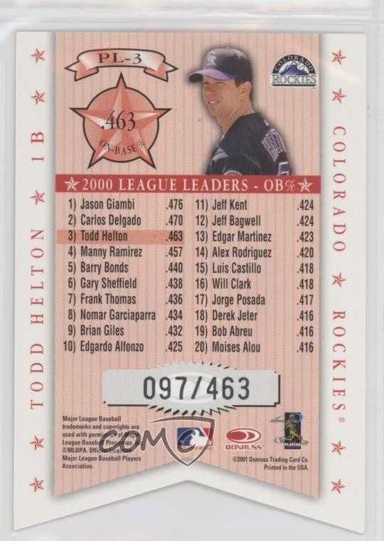 2001 Donruss Production Line Die-Cut /463 Todd Helton #PL-3 HOF | eBay