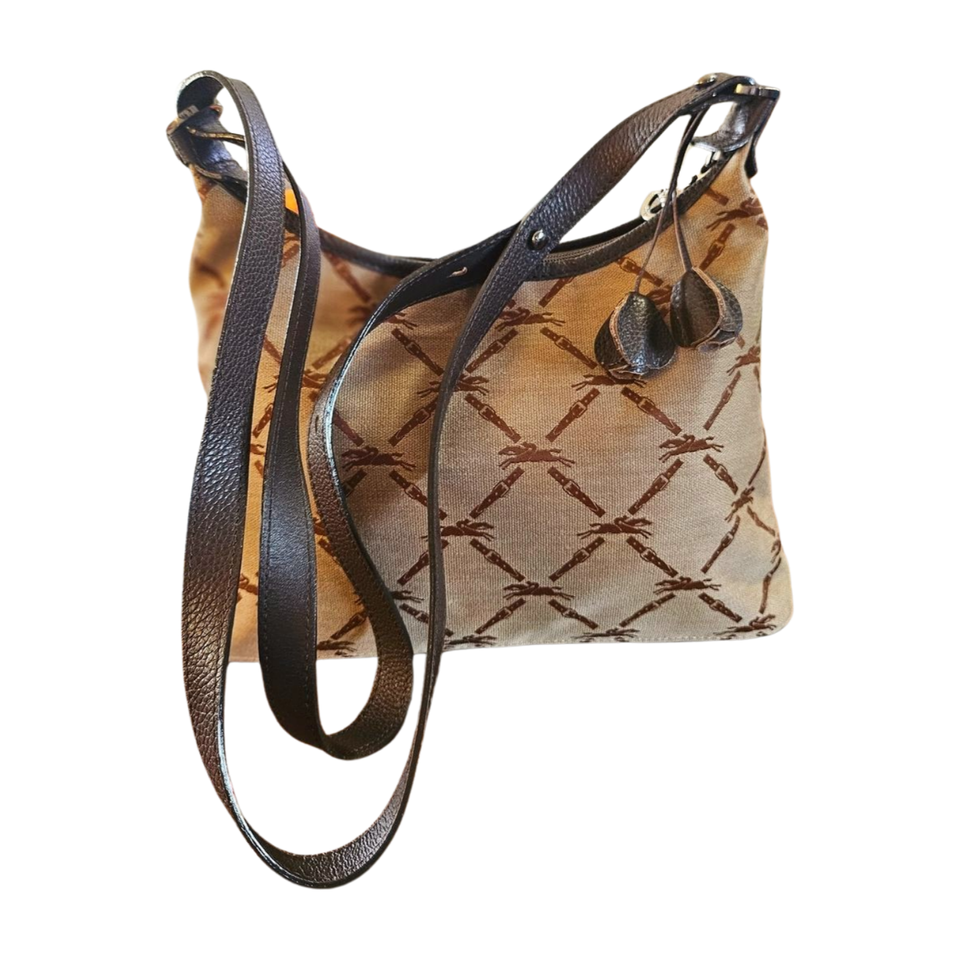 VINTAGE Longchamp SHOULDER BAG "Monogram Horse Logo" CANVAS/LEATHER Y2K ...