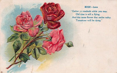 Antique Romance Love Valentines Rose Buds Flower Poem Embossed Vtg ...
