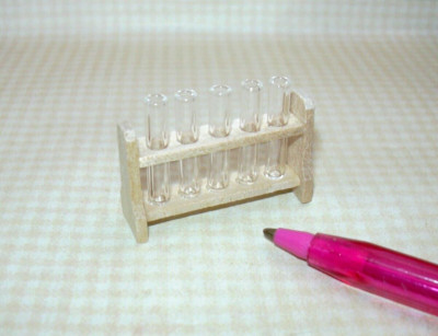 Miniature TEMU Wooden Test Tube Rack, 5 Glass Test Tubes: DOLLHOUSE 1: ...