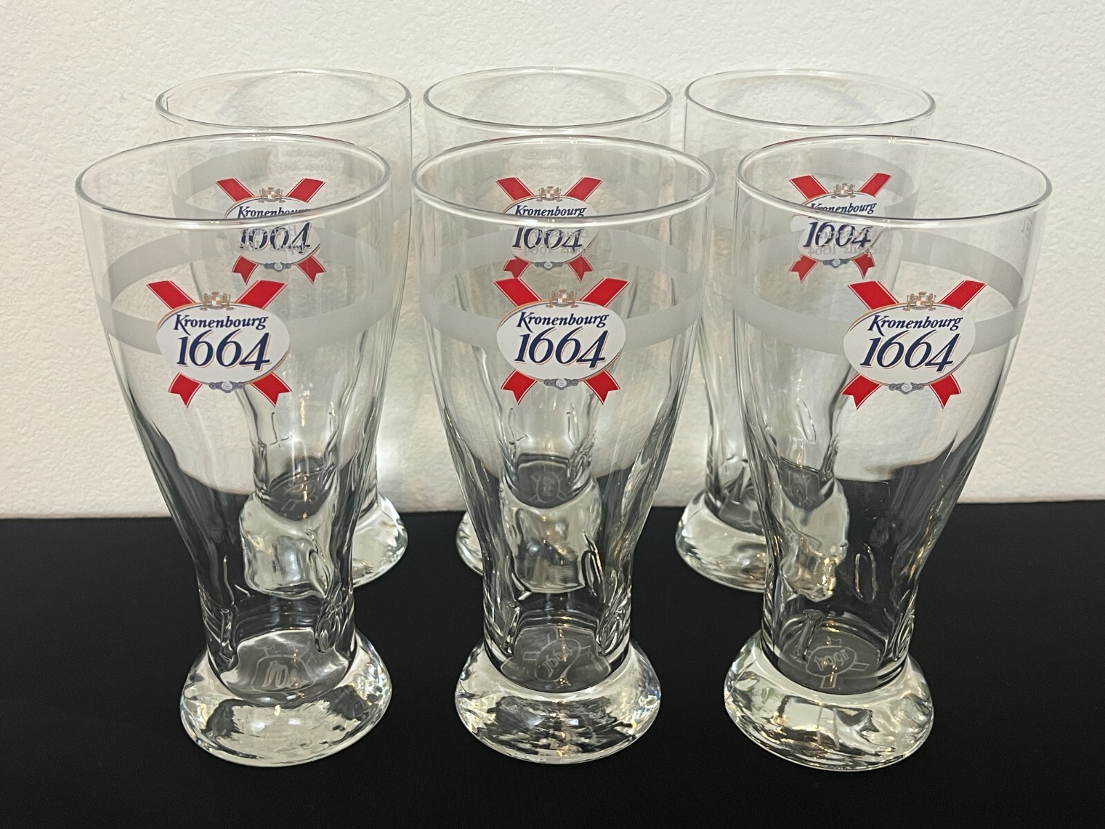 Lot of 6 Kronenbourg 1664 Beer Glass Embossed Year Brasseur Depuis 1664 ...