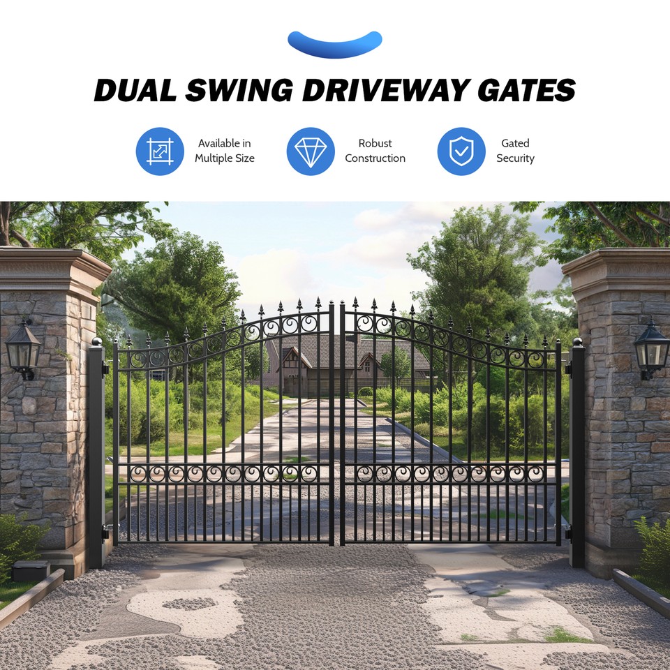 ZUMI 12x6 ft. Dual Swing Gates Heavy Duty Driveway Iron Gates for Home ...