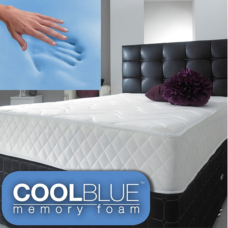Cool BLUE Memory Foam Mattress Spring 3ft Single 4ft6 Double 5ft King ...