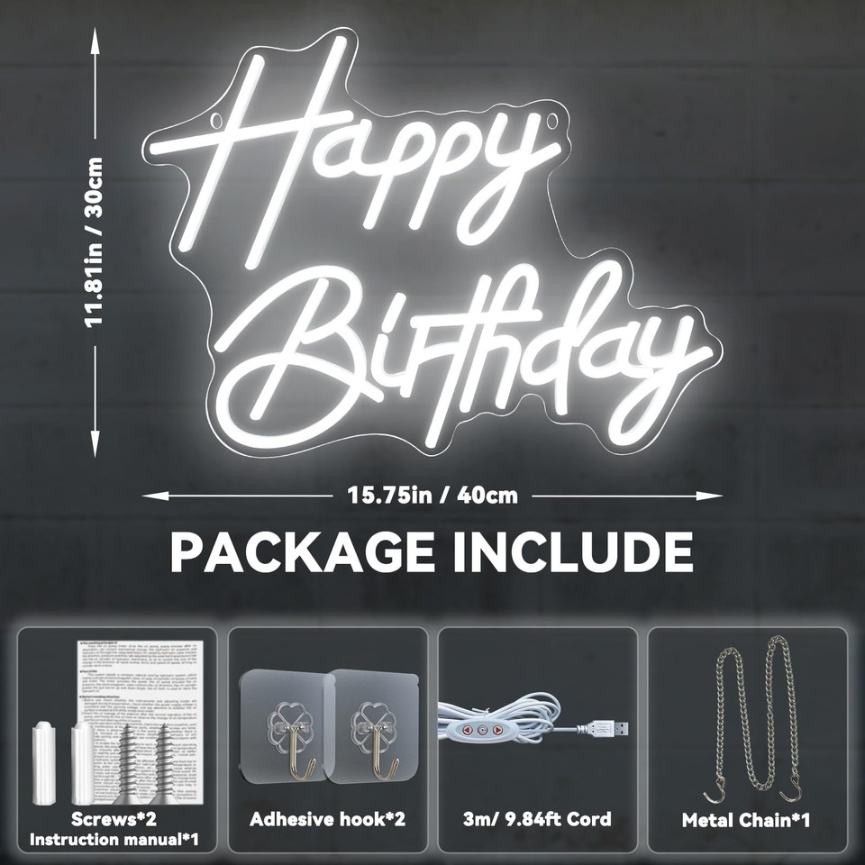 Happy Birthday Neon Sign for Wall Decor, LED Happy Birthday Light Up ...