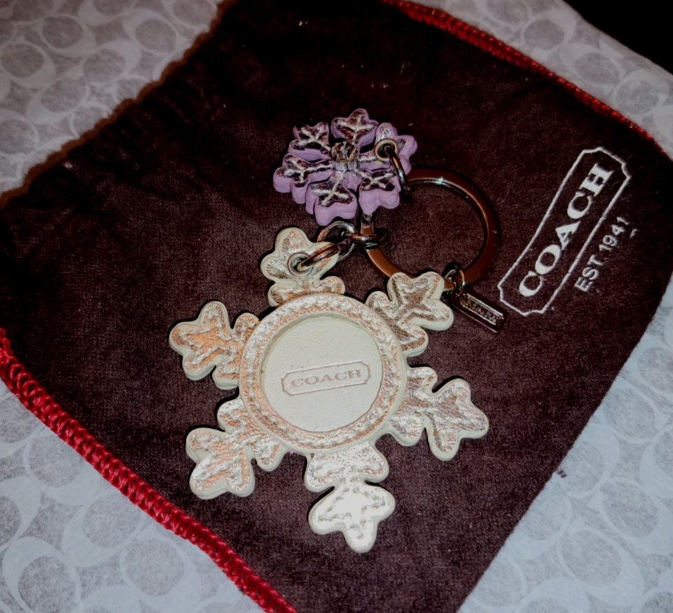 NEW COACH SNOWFLAKE KEY CHAIN CHARM PICTURE FRAME METALLIC SILVER LILAC ...