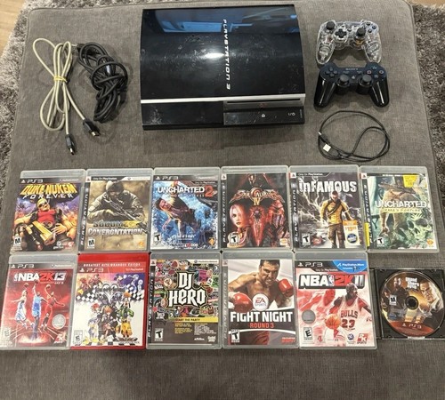 Sony PlayStation 3 PS3 Fat CECHL01 Console 2 Controllers, Cords, 13 ...