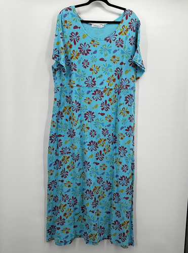 Fresh Produce Dress Womens 1X Blue Floral Print Maxi Pockets 100% ...