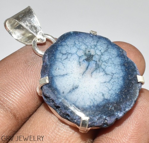 Blue Solar Quartz Gemstone 1.5" Handmade Pendant 925 Silver Plated U477 ...