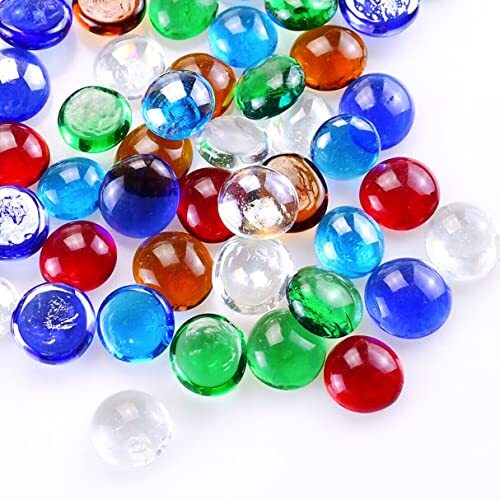 Flat Glass Marbles, 15.5 OZ Premium Mixed Color Glass Flat Flat Glass ...