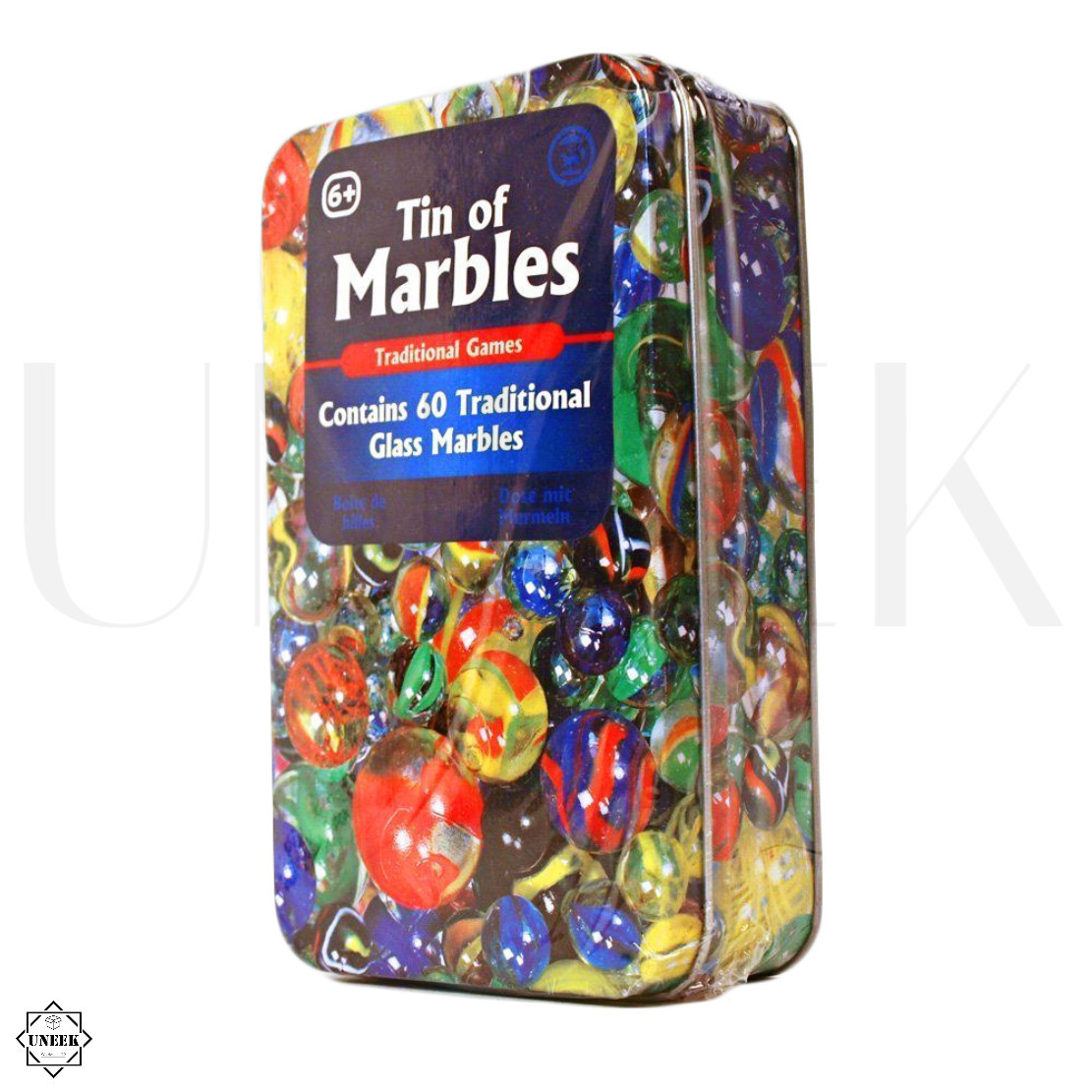 Tin of Marbles - 60 Traditional Assorted Size & Colour Glass Marbles ...