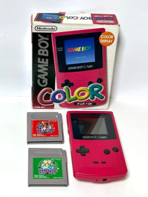 Nintendo Game Boy Color RED GBC 001 W/Box + Pokemon Green & Red Games ...
