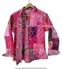 Women Vests Coats Patchwork Reversible Pink Cotton Pink Short Length ...
