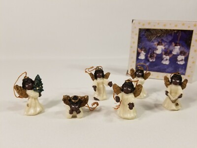 Set of 6 Heavenly Angels Mini Ornaments Christmas Tree Decoration Black ...