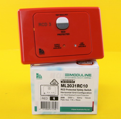 Clipsal ML2031RC10 RCD Protected Safety Switch 240VAC 20A 2P Red ...
