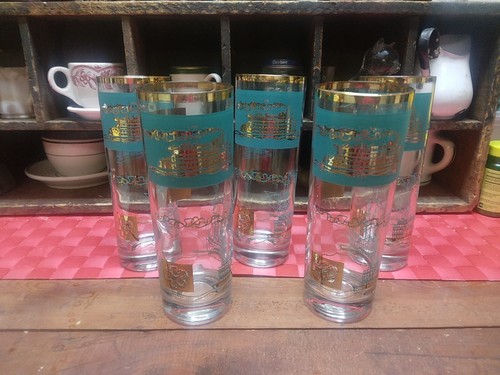 5 Libbey Southern Comfort Steamboat 6 3/4" Highball Glasses Turquoise ...