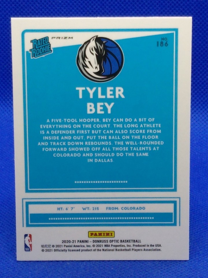 2020-21 Donruss Optic Tyler Bey Rated Rookie Card RC #186 (Hyper Pink ...