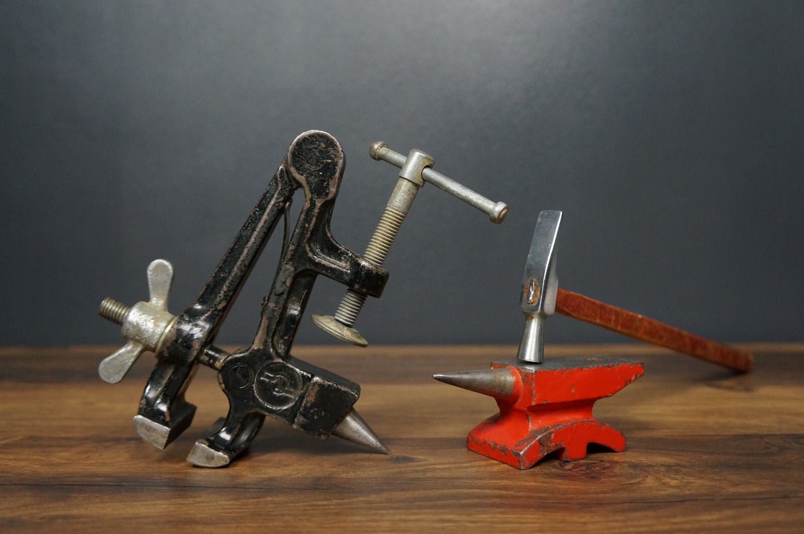 Metal vise, vintage tool, set tools, metal anvil, jewelers tools, small ...