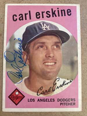 1959 Topps #217 Carl Erskine Autographed Card - Los Angeles Dodgers ...