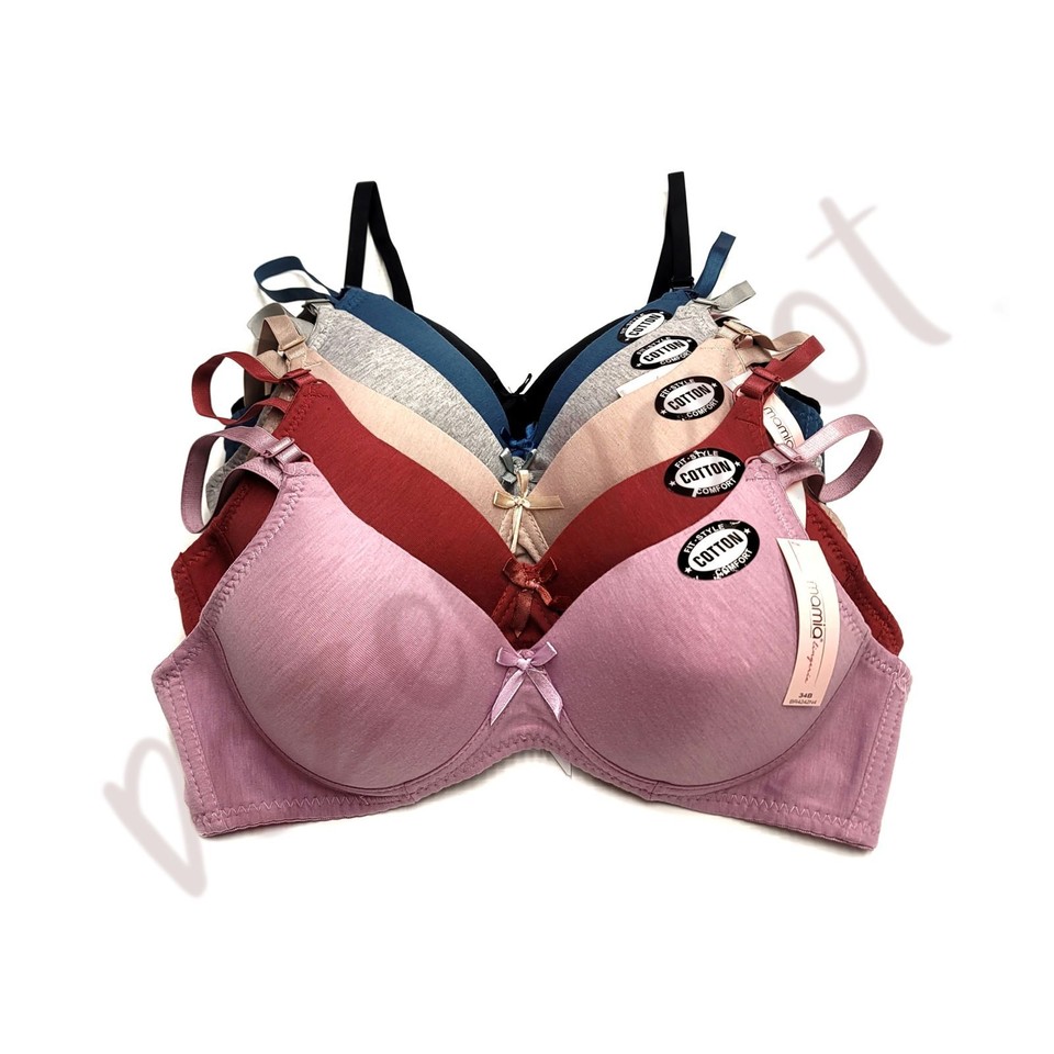 6 Pack Cotton Full Coverage Light Padded Wireless No Wire Bralette Bra ...