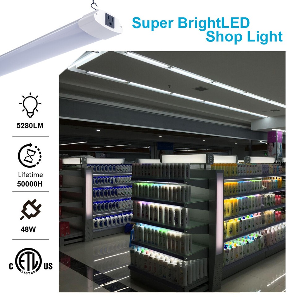 4FT Fixture LED Shop Utility Ceiling Light Linkable Super Bright Work ...