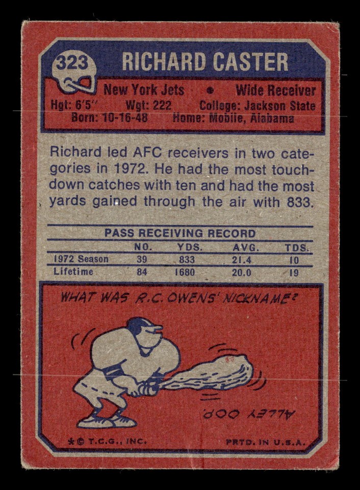 Richard Caster 1973 Topps #323 New York Jets GD | eBay