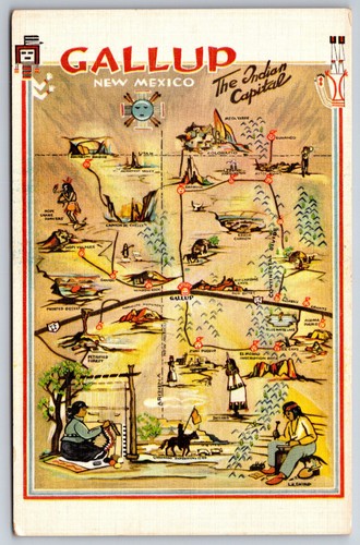 Gallup New Mexico~State Map Showing Indian Capital~Linen Postcard | eBay