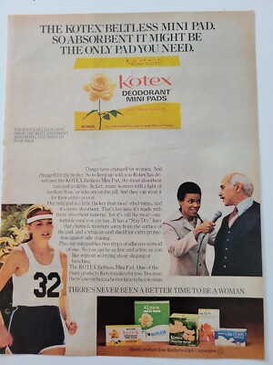 1978 Kotex sanitary napkins Deodorant Mini pads woman running race ad ...