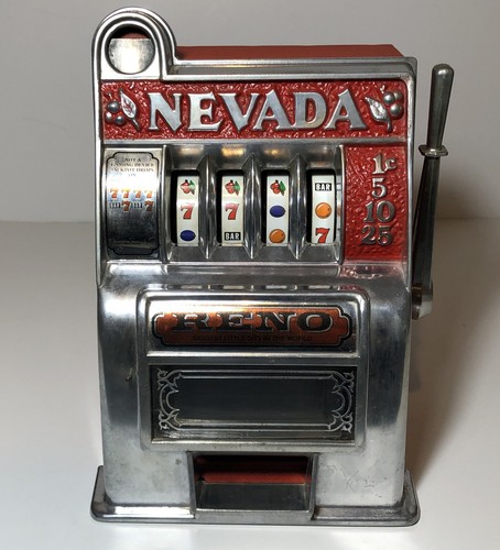 Vtg Metal Tabletop Slot Machine Bank 11" Rollis Inc. Reno, NV Works ...
