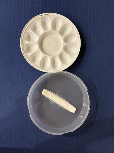 Round Deviled Egg Dish Tray Keeper Carrier 10" w/ Locking Lid & Handle ...