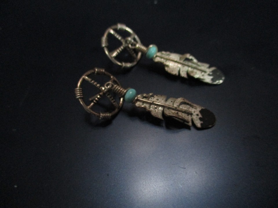 Native American Sterling Feather Dreamcatcher Dangle Drop Earring ...