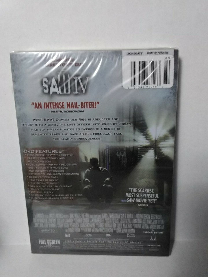 Saw IV (DVD, 2008, Full Screen - Unrated Directors Cut) Brand New | eBay