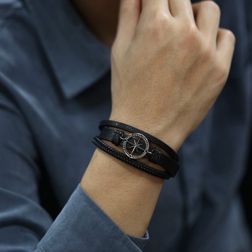 Stainless Steel North Star Compass Multi-Layer Hand-Woven Leather ...